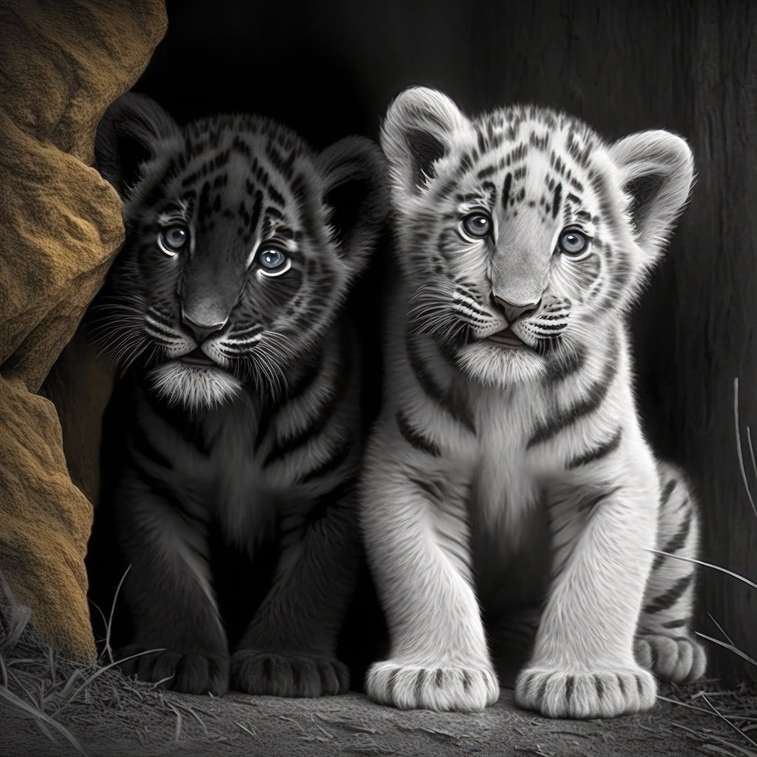 Black and White Tiger Cubs Download, Instant Downloadable Wallpaper ...
