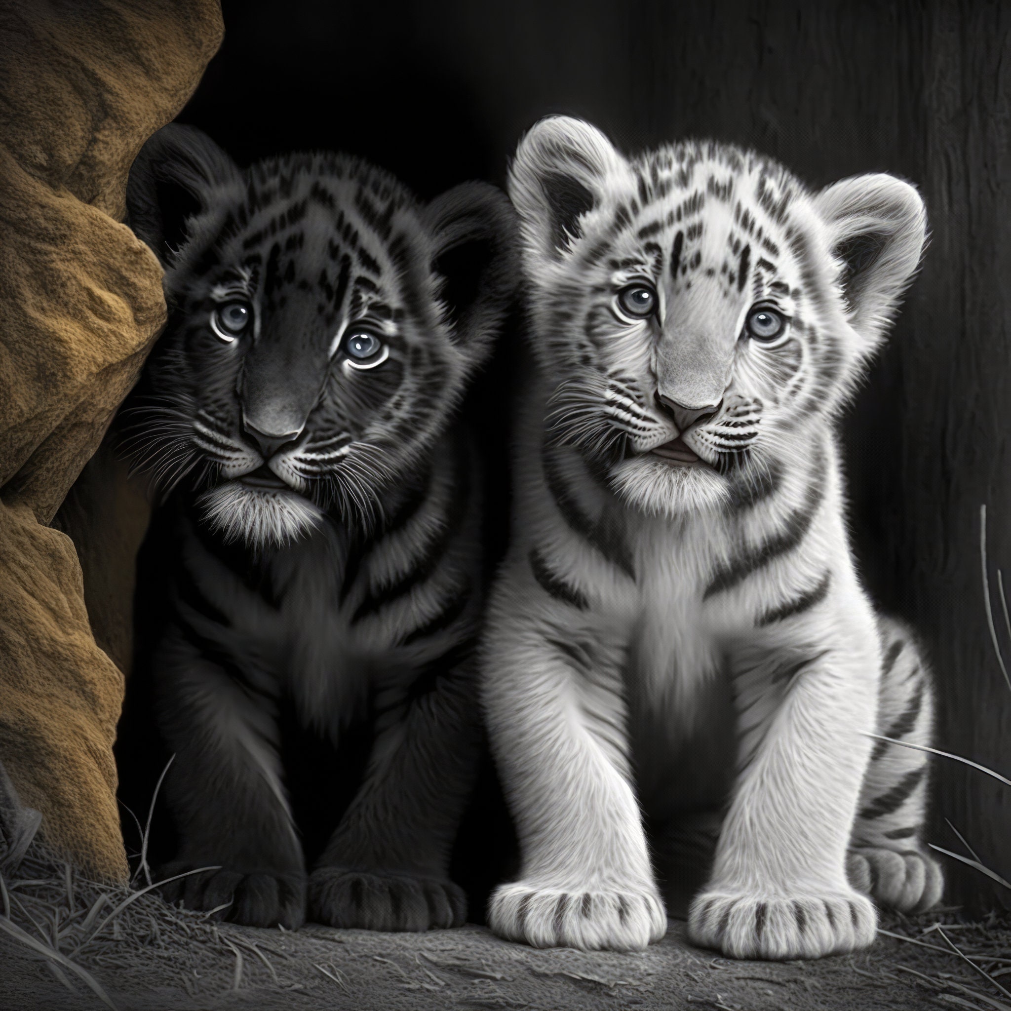 Black and White Tiger Cubs Download, Instant Downloadable Wallpaper, Digital Download Poster ...