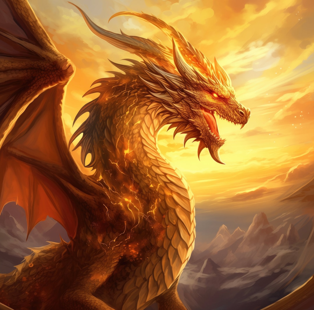 Golden Dragon - Fantasy Digital Art Download, Dragon Art for Print and ...