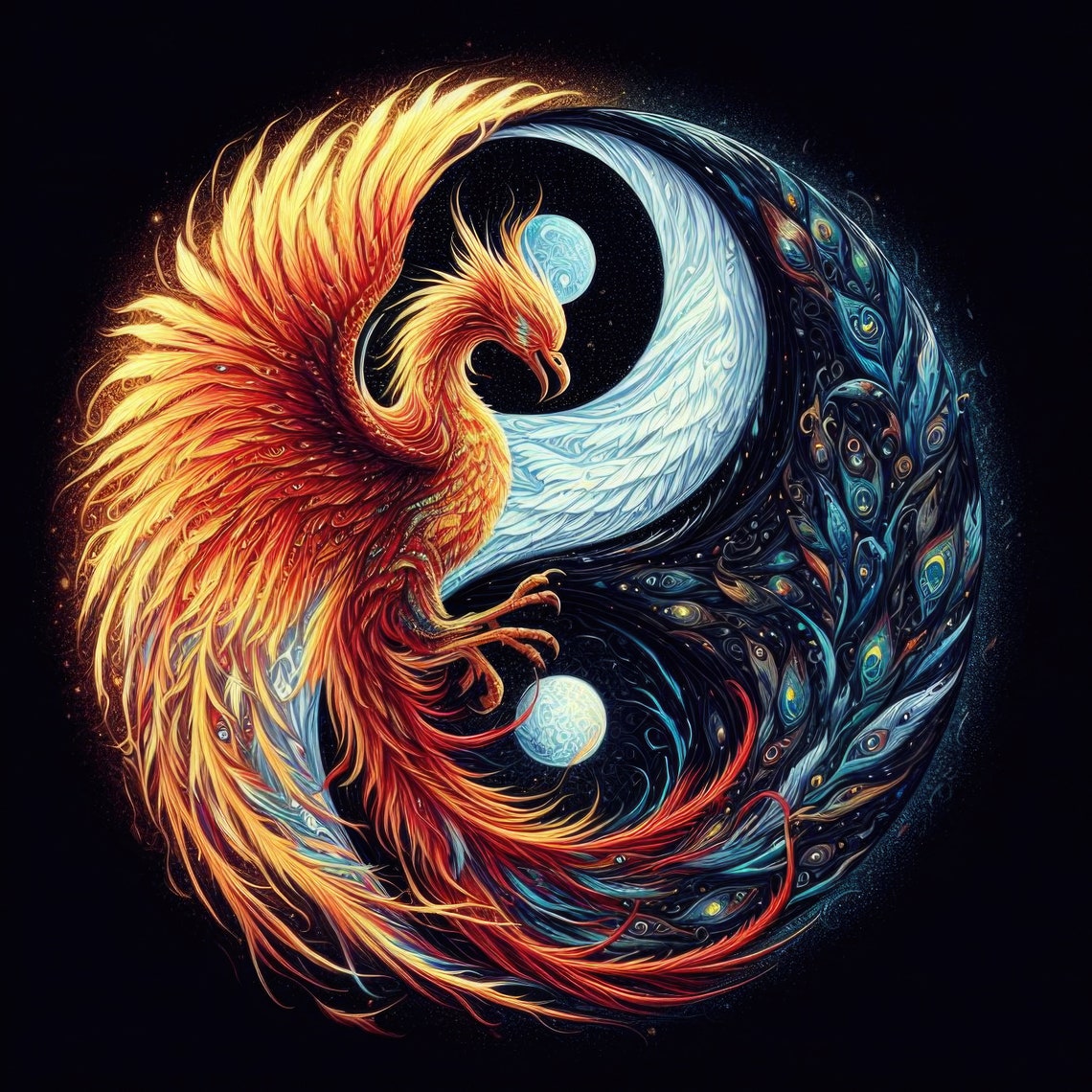 Phoenix Yin and Yang - Yin and Yang Digital Art Download, Fantasy Art ...