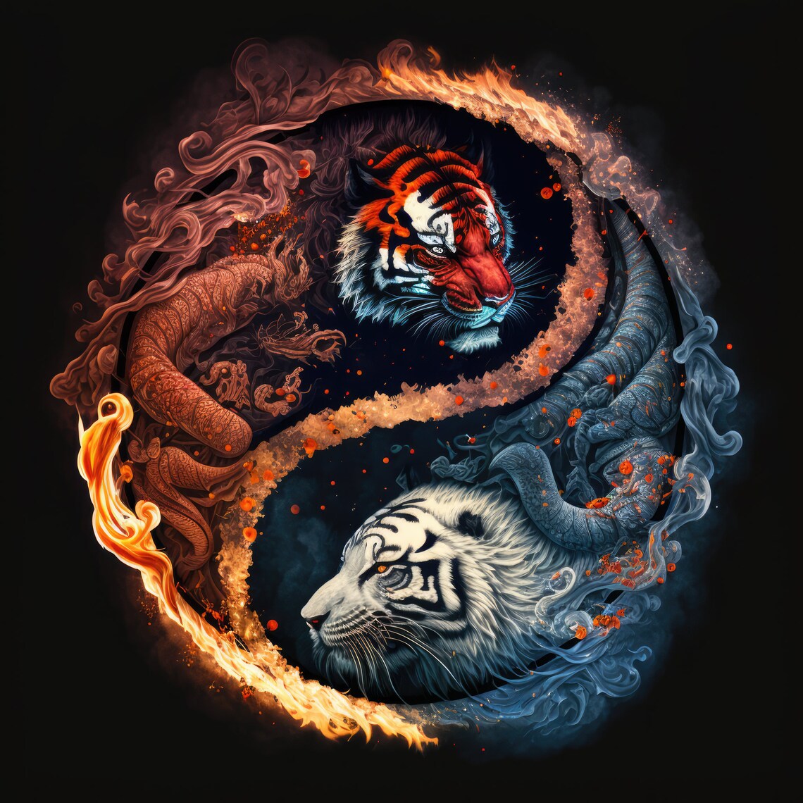Flame Tigers Yin and Yang Download Instant Downloadable - Etsy
