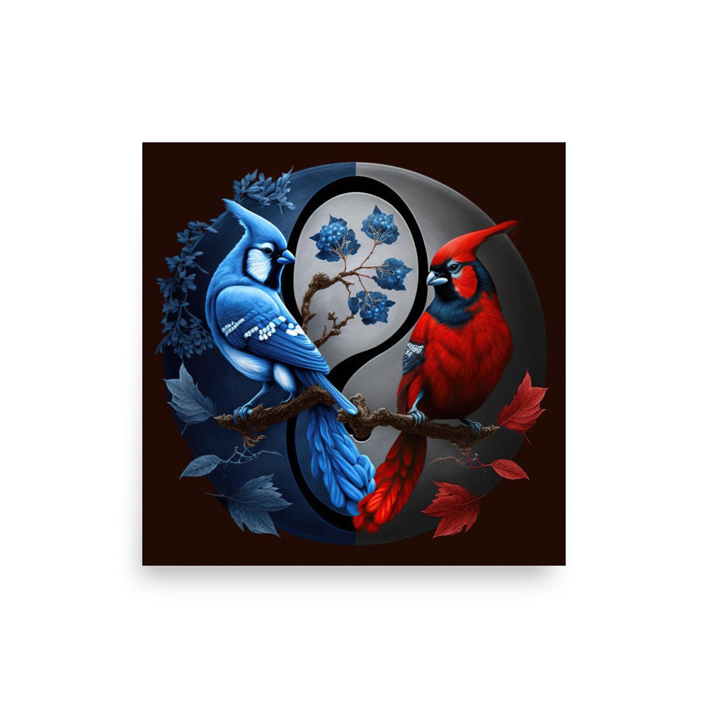 Blue Jay Red Cardinal Yin and Yang Print Poster Print Yin Yang Wall Art ...