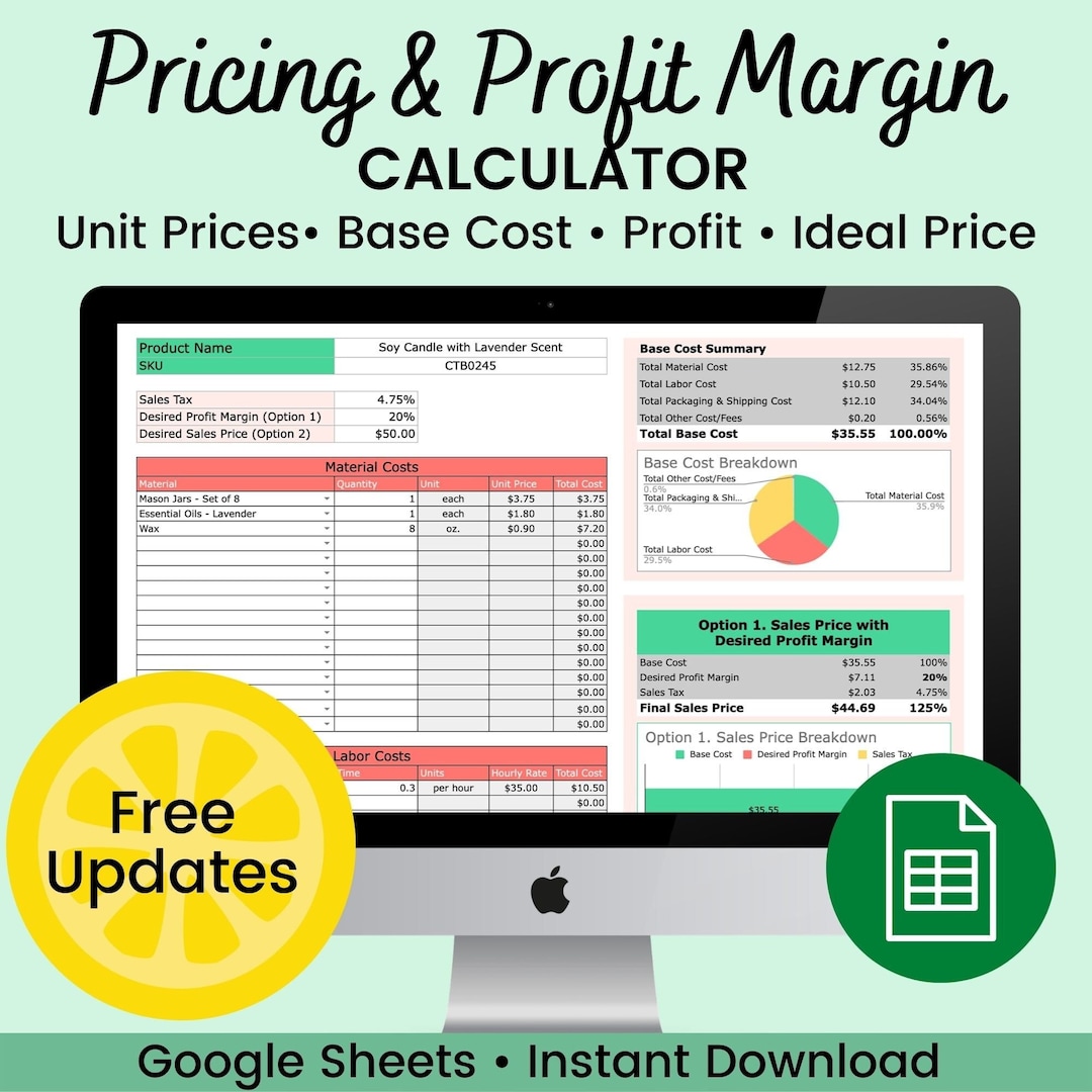 Price Calculator and Profit Margin Template | Small Business Pricing ...