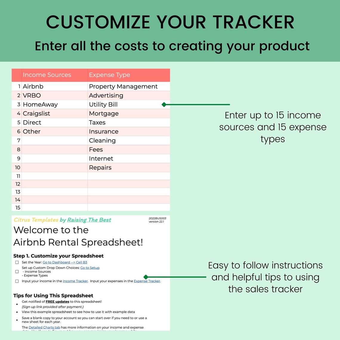 Airbnb Spreadsheet | Vacation Rental Income and Expense Tracker ...