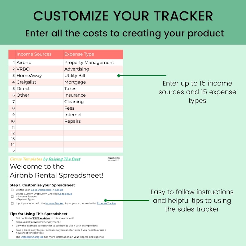 Airbnb Spreadsheet | Vacation Rental Income and Expense Tracker ...