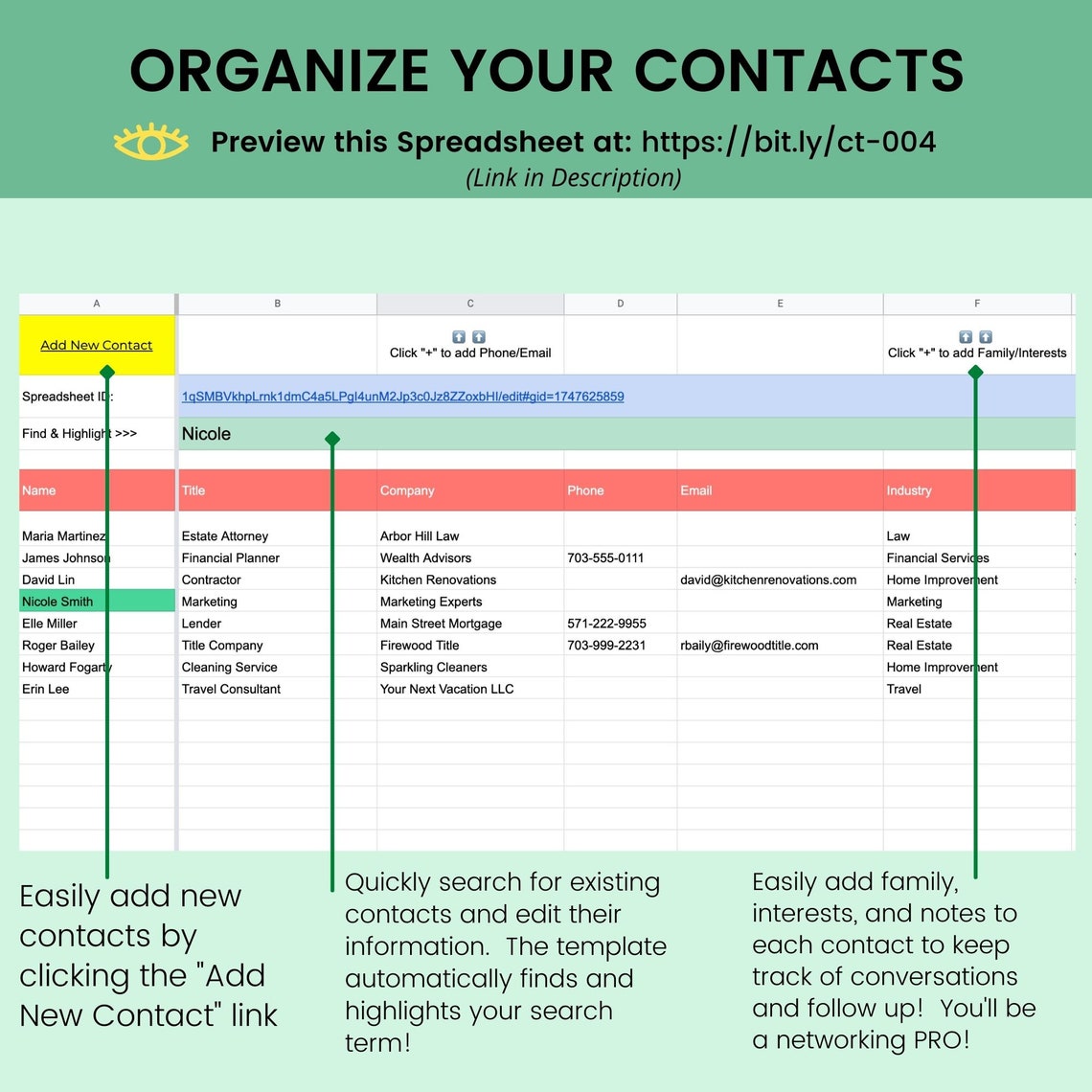 Networking Contact Spreadsheet Tracker | CRM for Referral Business ...