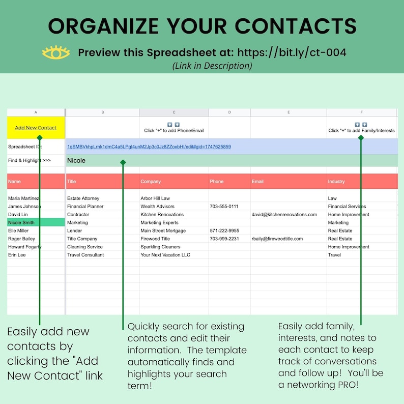 Networking Contact Spreadsheet Tracker | CRM for Referral Business ...