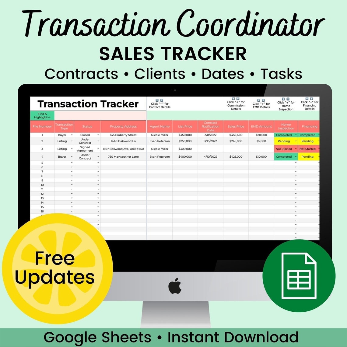 Transaction Coordinator Contract Tracker Transaction - Etsy