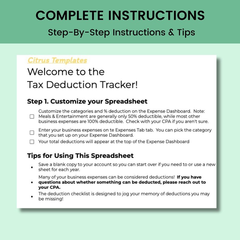 Tax Deduction Tracker | Small Business Deductions Checklist | Expense ...