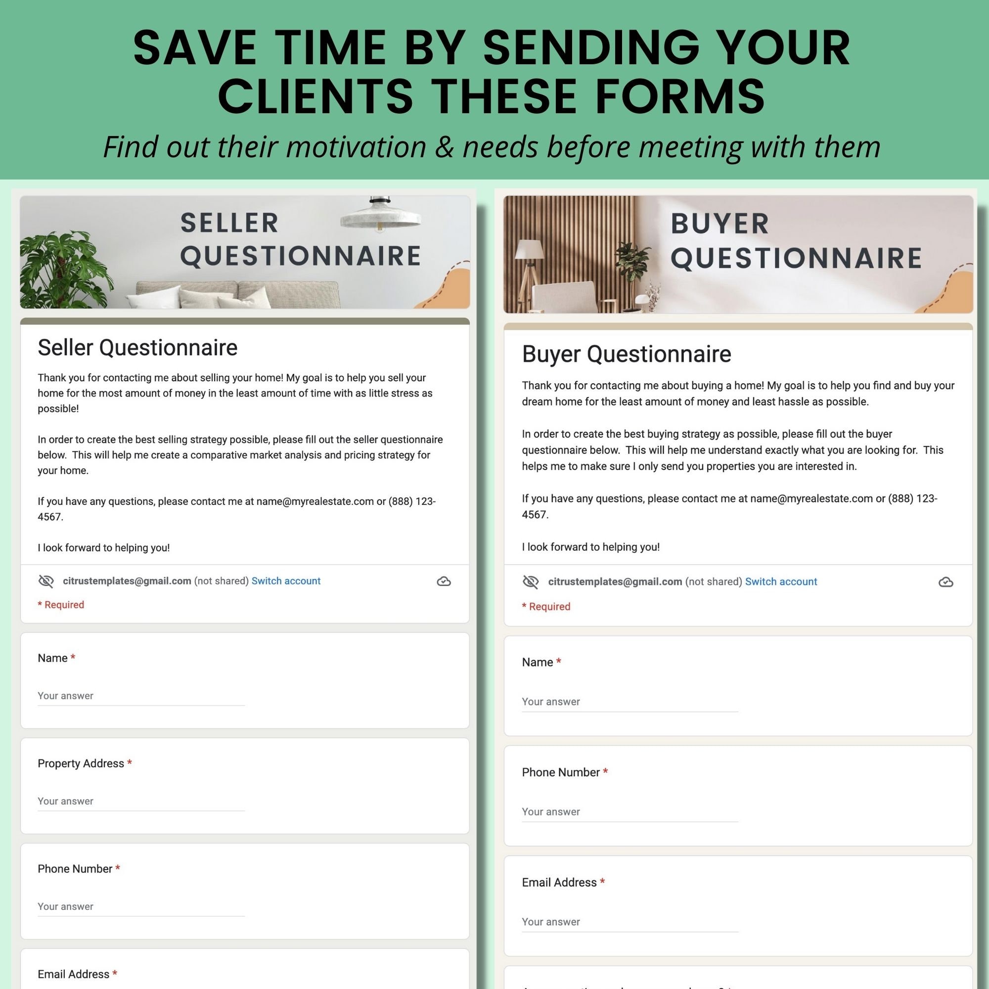 Buyer and Seller Intake Forms | Buyer and Seller Questionnaire | Real Estate Agent Systems ...