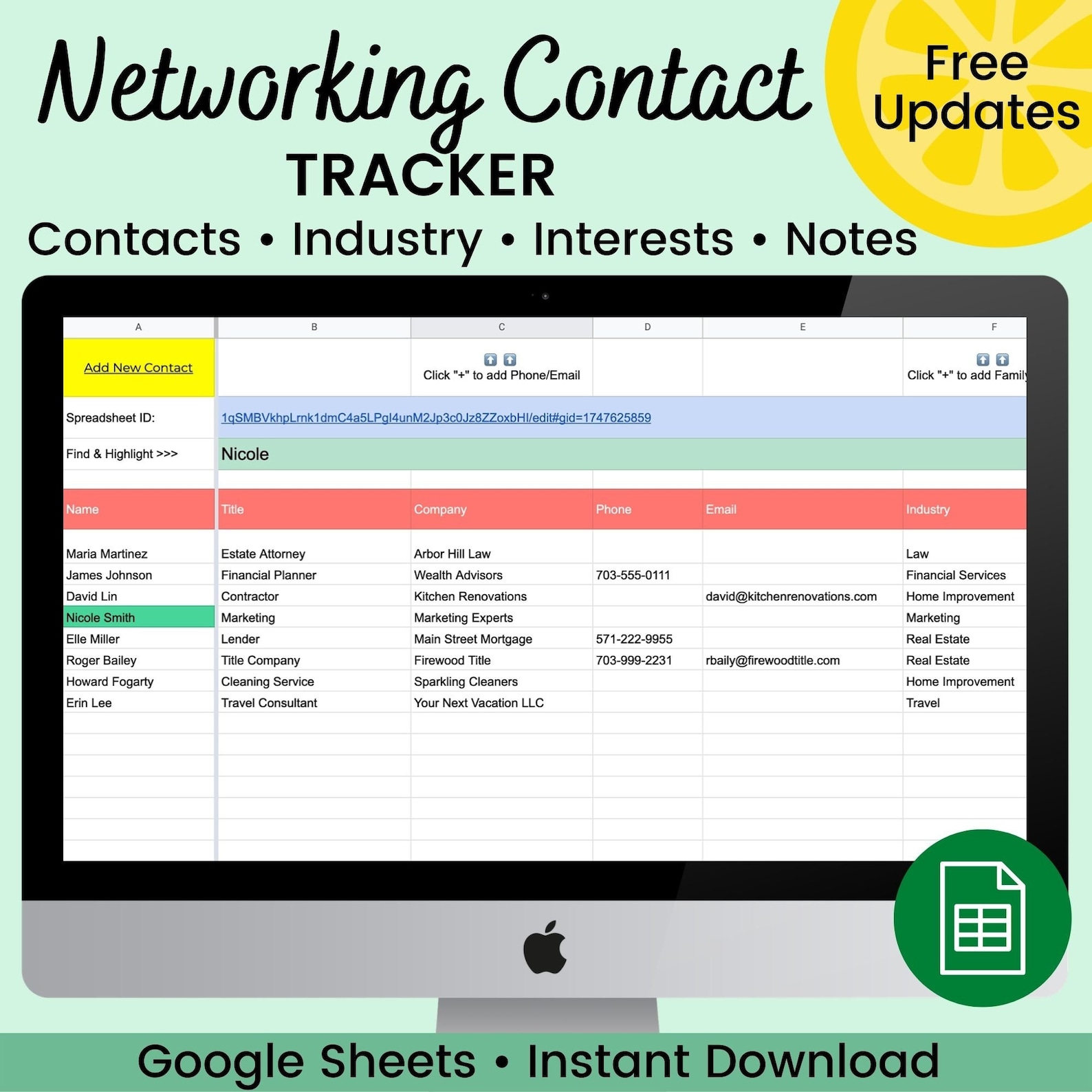 Networking Contact Spreadsheet Tracker | CRM for Referral Business ...