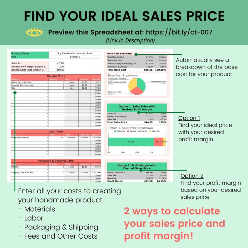 Price Calculator and Profit Margin Template Small Business Pricing ...