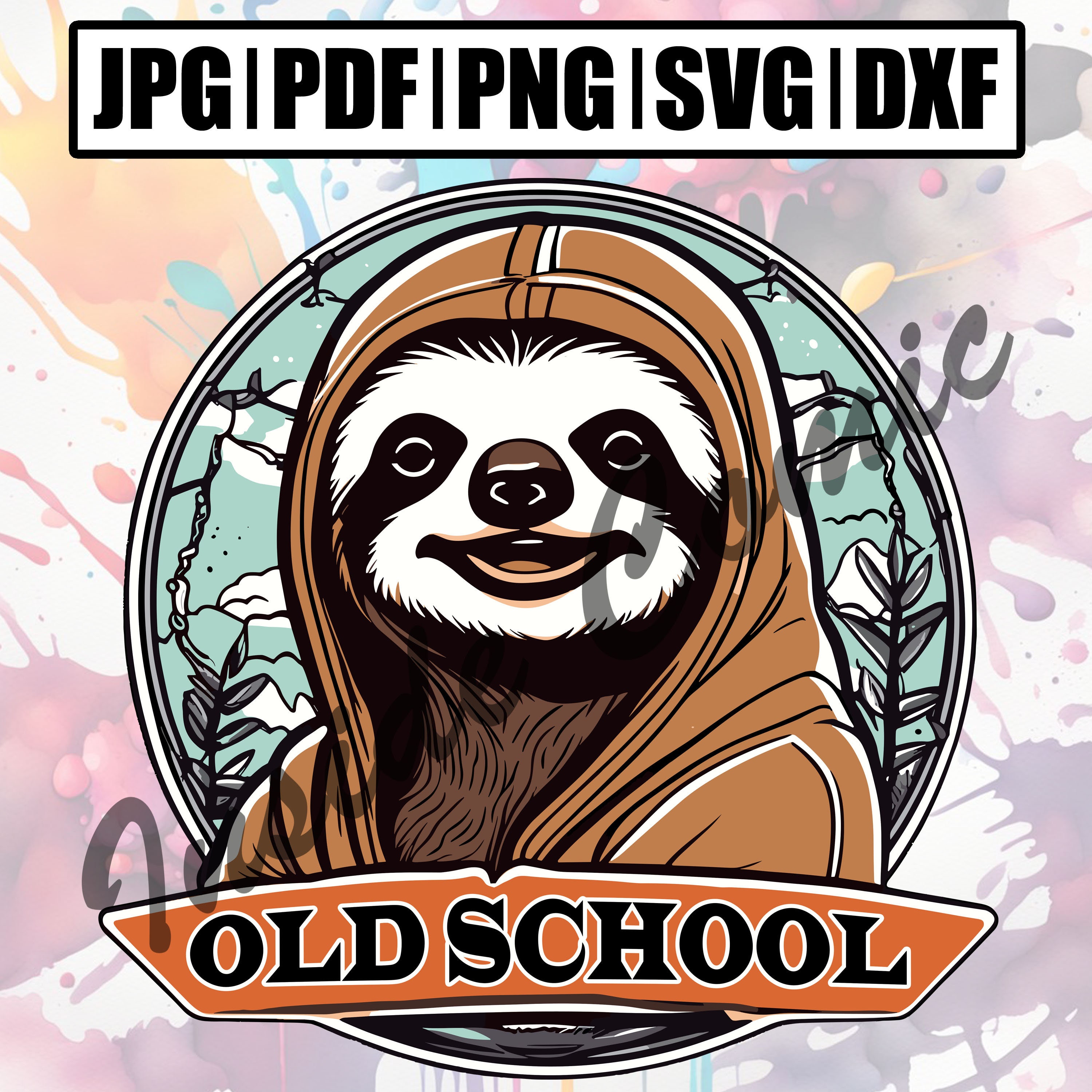 Old School Sloth Design. Jpg / Pdf / Png / Svg / Dxf . for DIY - Etsy
