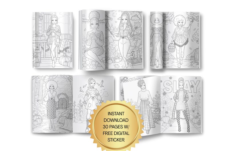 Cozy Fall Coloring Pages Autumn Fashion Black Women Seasonal Coloring ...