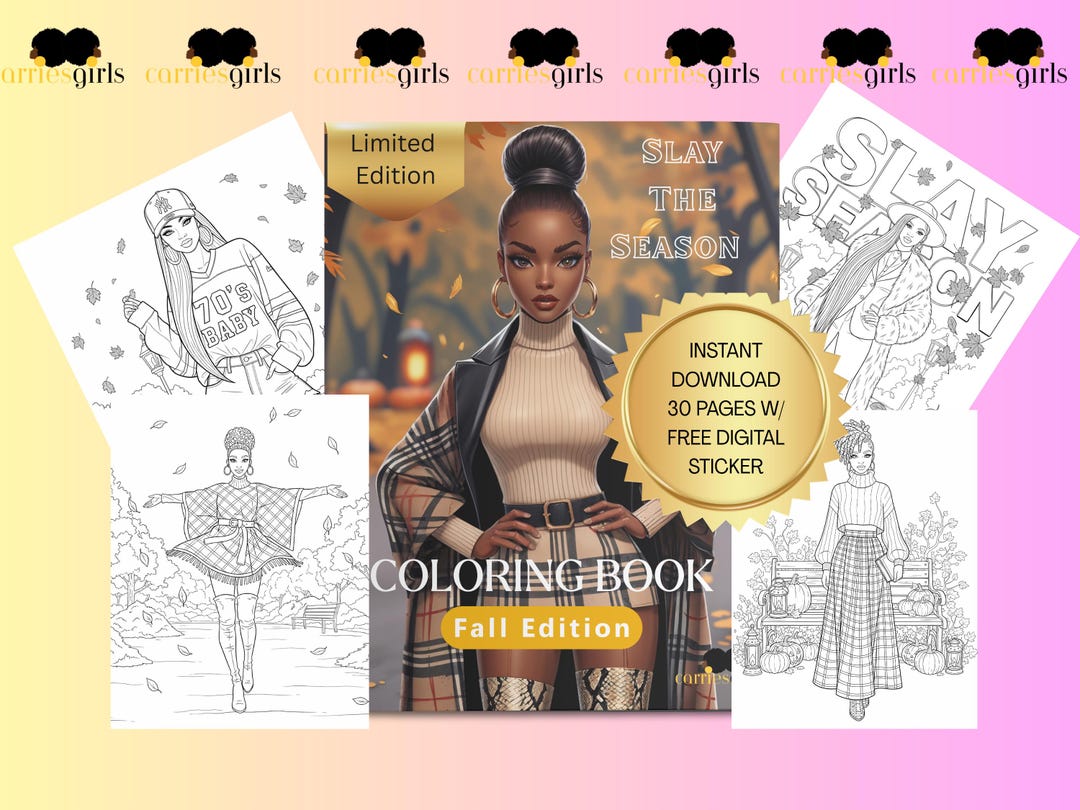 Cozy Fall Coloring Pages Autumn Fashion Black Women Seasonal Coloring ...