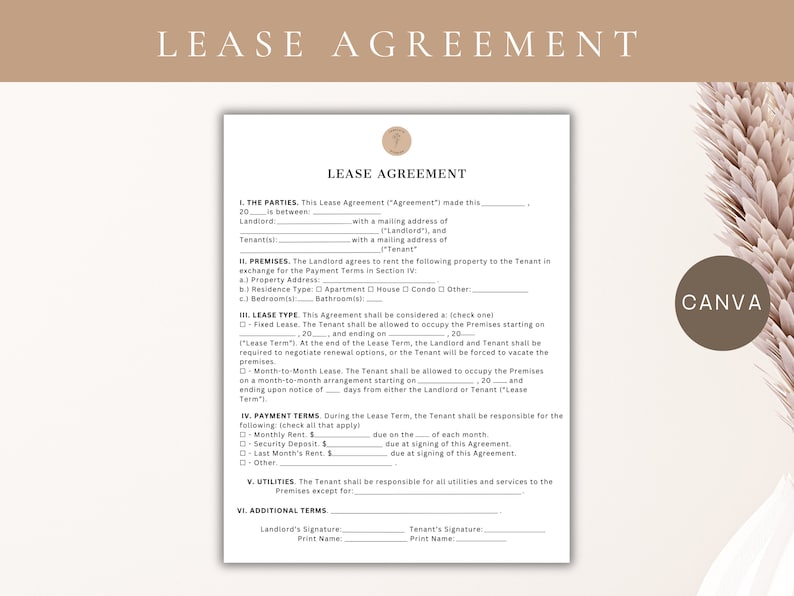 Simple Lease Agreement Template, Editable in Canva Lease Agreement ...