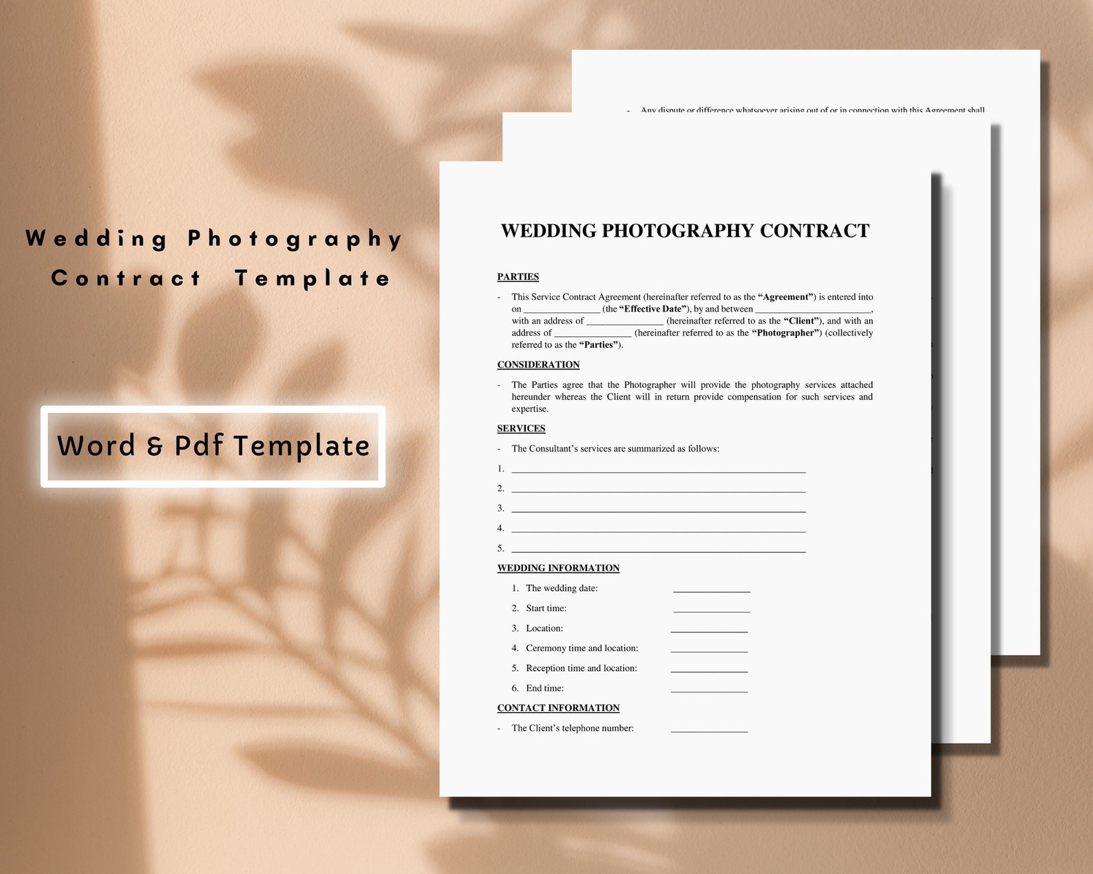 Wedding Photography Contract Template, Photography Business Form ...