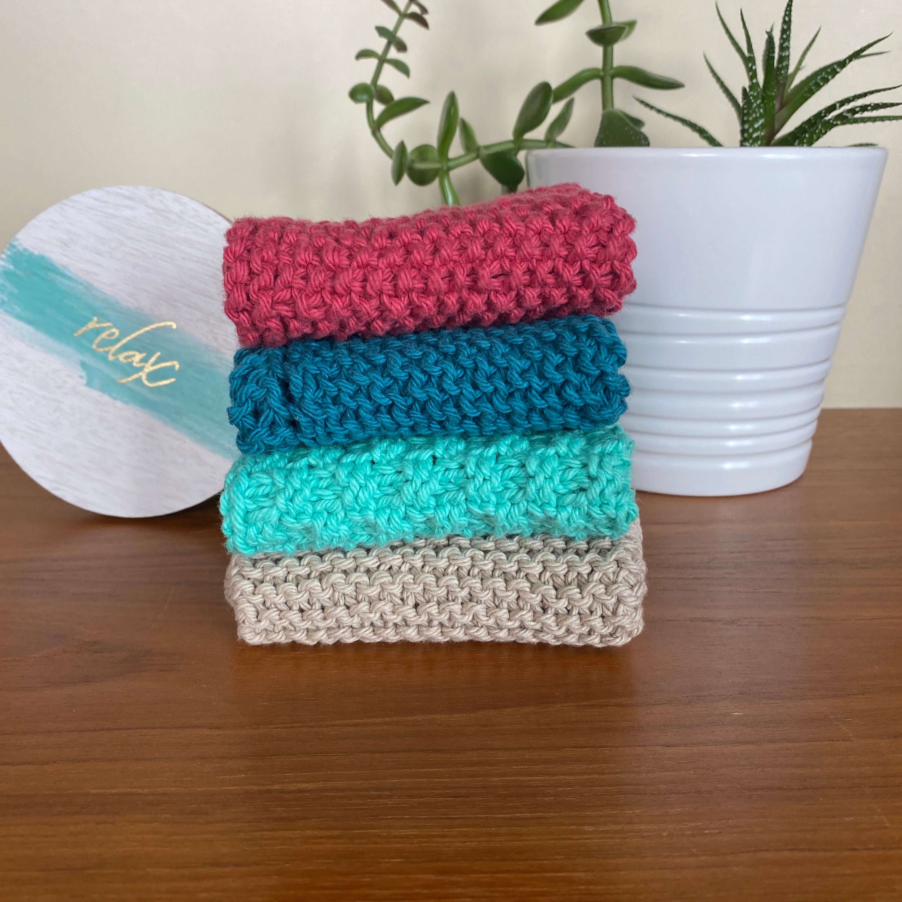 Classic Dishcloth Pattern Pack / Beginning Knitter Kit / Washcloth ...