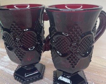 Set of 2 Avon Ruby Red Cape Cod Footed / Pedestal Mugs With Handle - Etsy