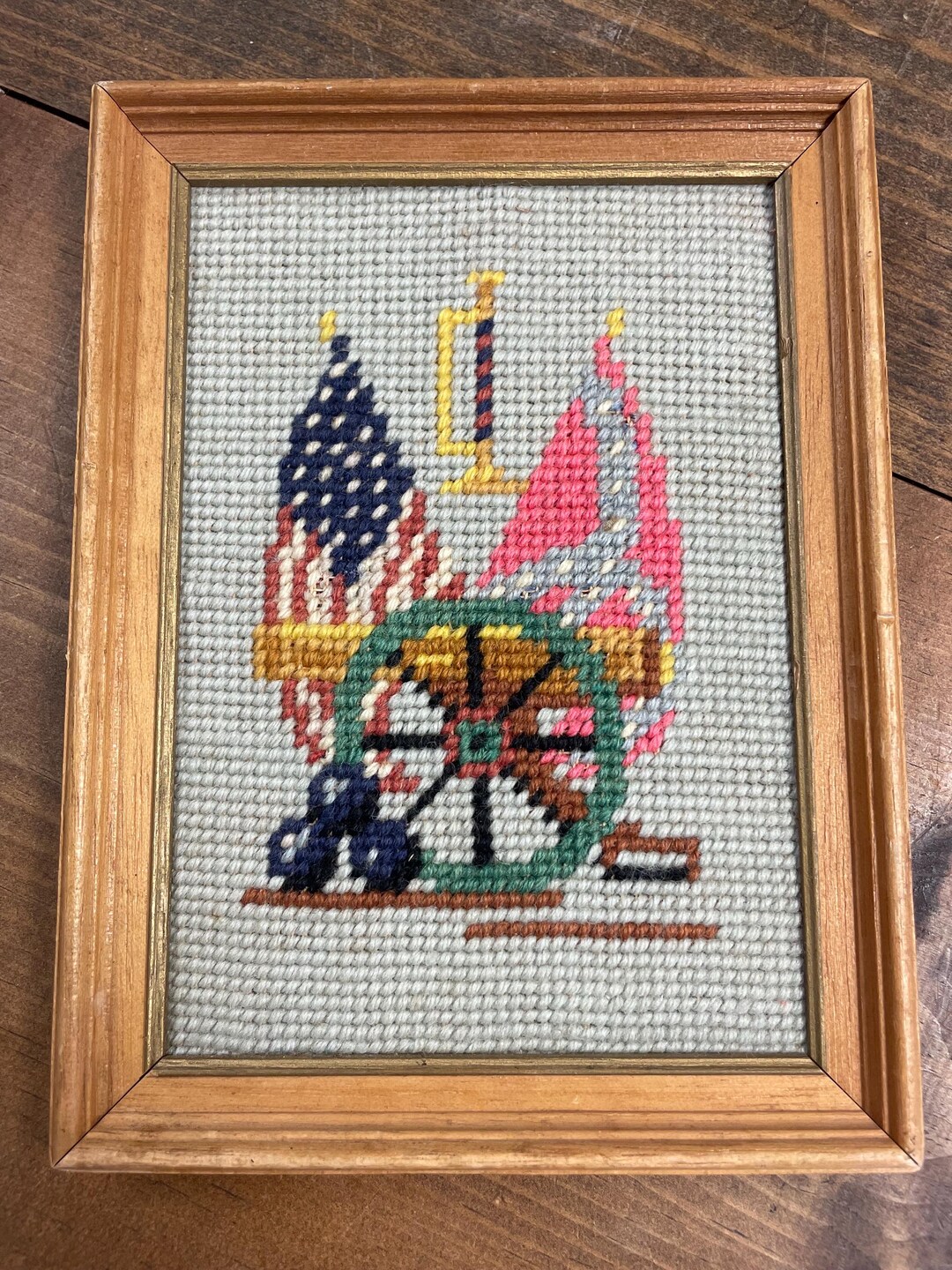 Vintage Needlepoint Flags Cannon Cannonballs Trumpet USA Patriotic - Etsy