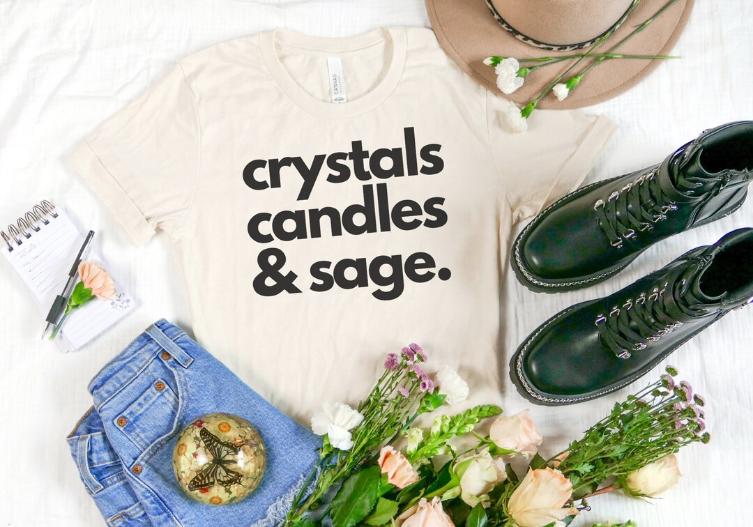 Crystals Candles and Sage Shirt, Witch Shirt, Halloween Shirt ...