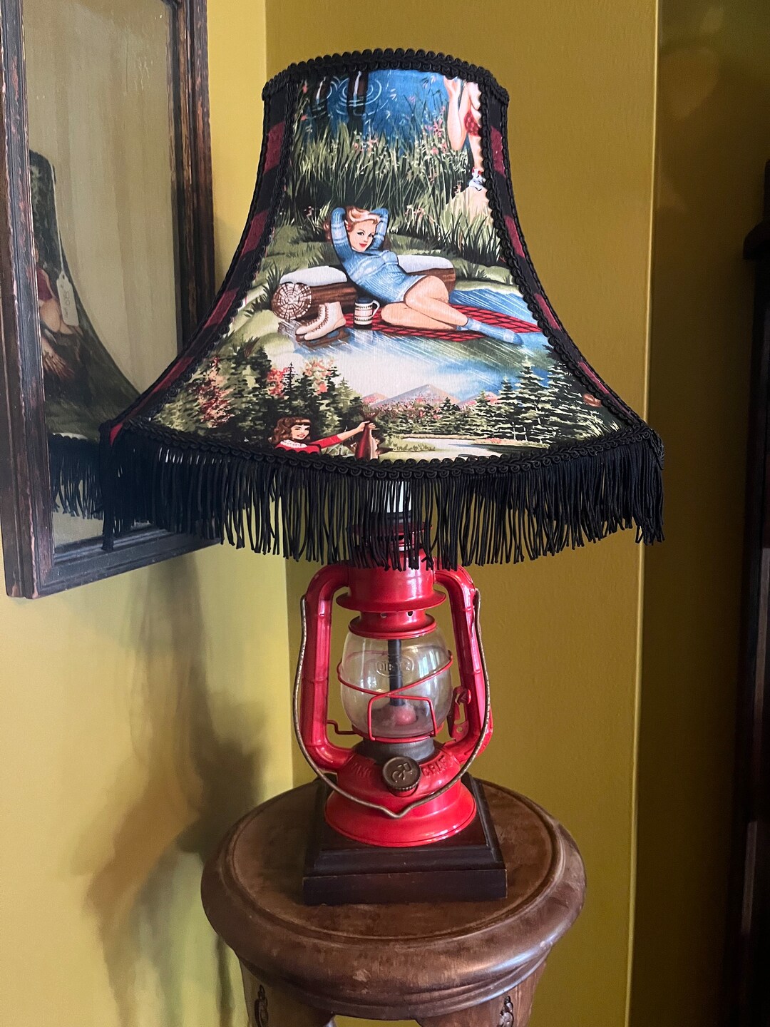 Handmade Pinup Wilderness Girl Upcycled Lampshade With Lantern Base - Etsy