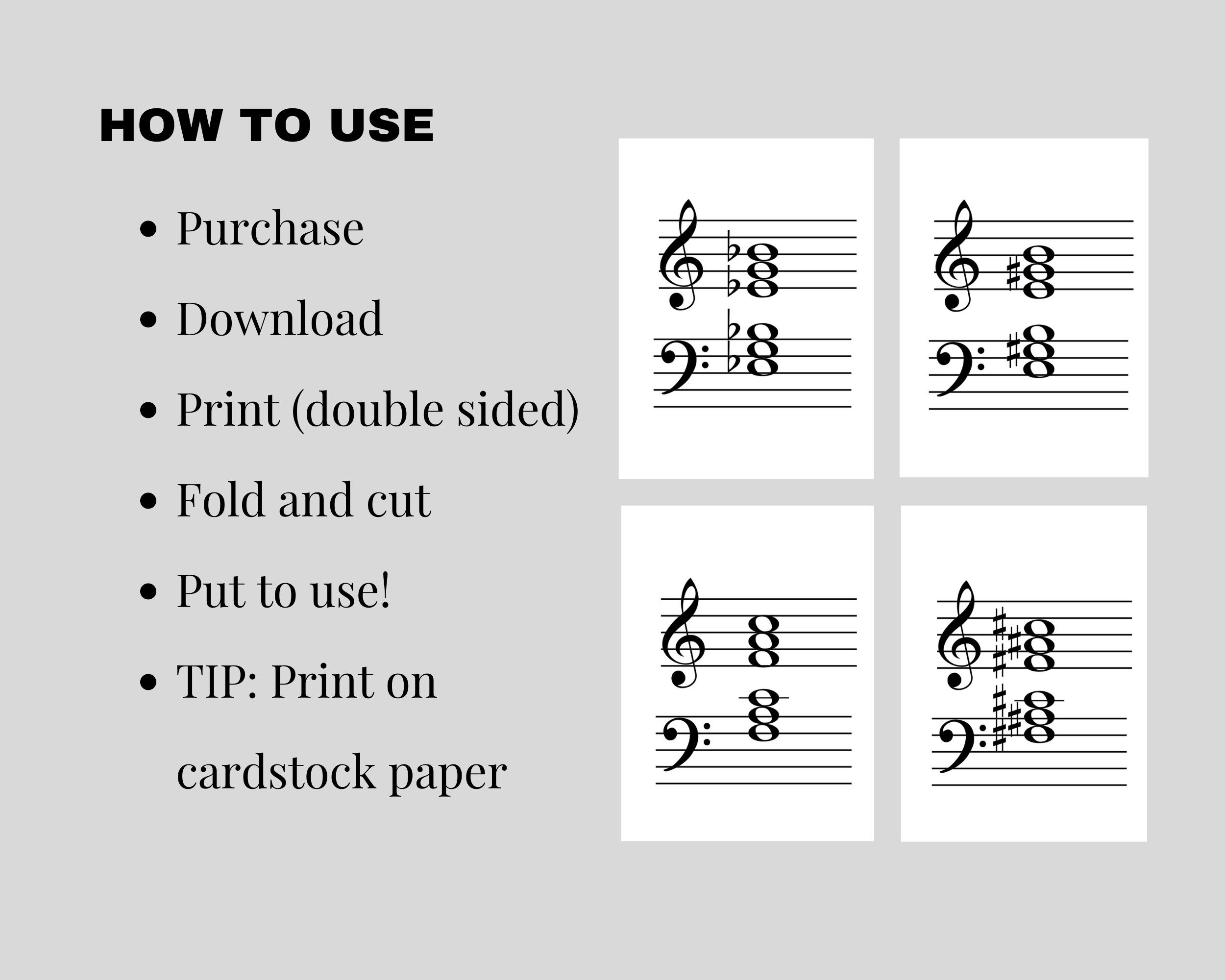 MAJOR Chord Flashcards | Staff & Keyboard Visuals for Major Chords - Etsy