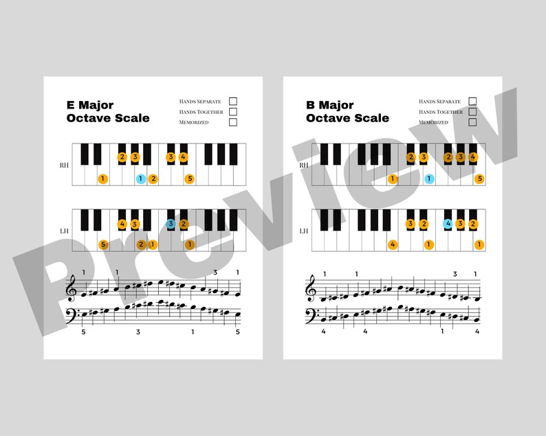 One-octave MAJOR Scale Sheets for Piano | Pack of *15* - Etsy
