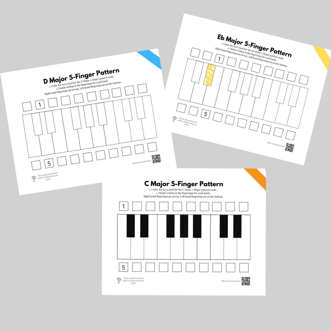 Pack of *12* Major 5-finger Pattern/scale Worksheets - Beginner Piano ...