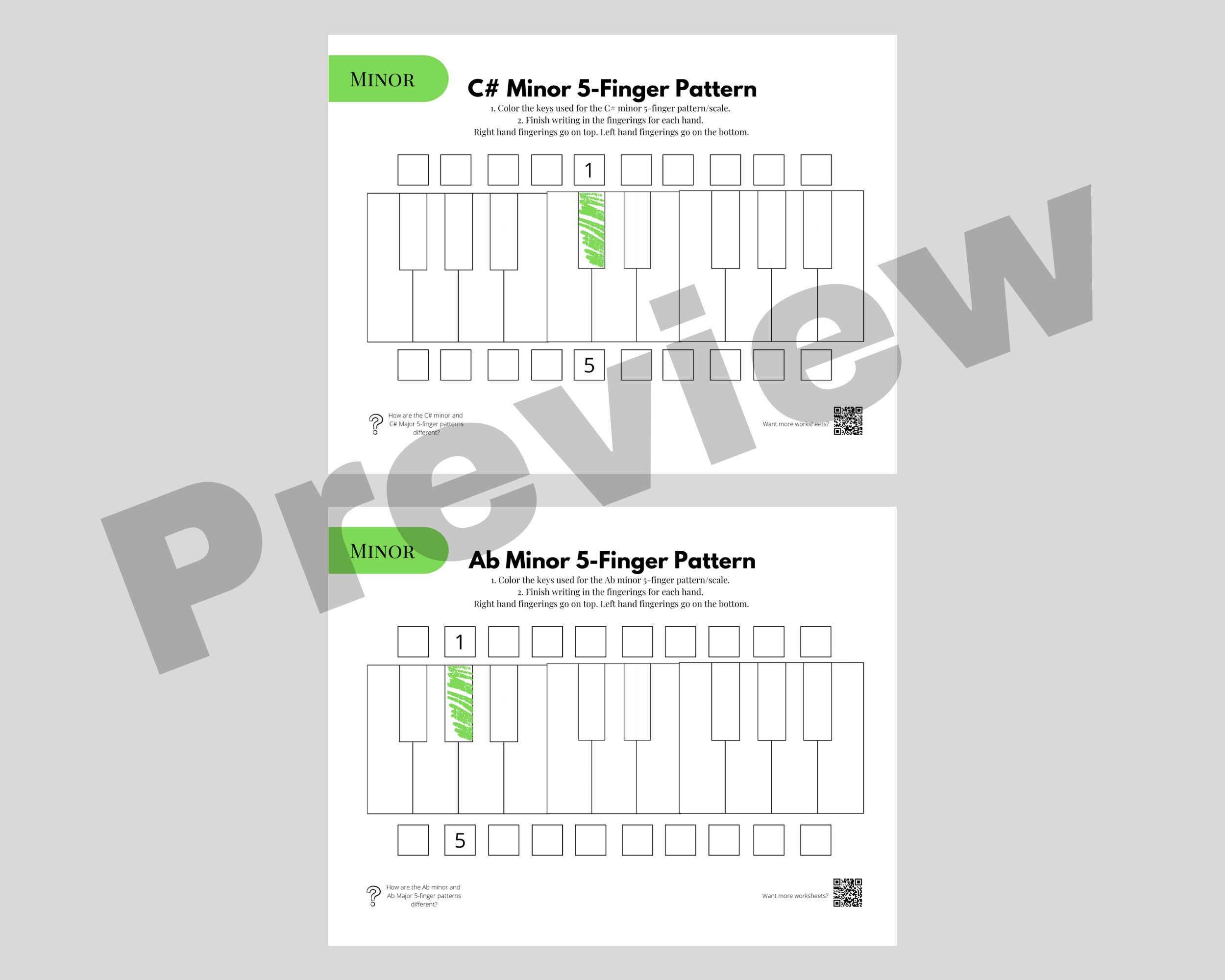 Pack of *12* MINOR 5-finger Pattern/scale Worksheets - Beginner Piano ...