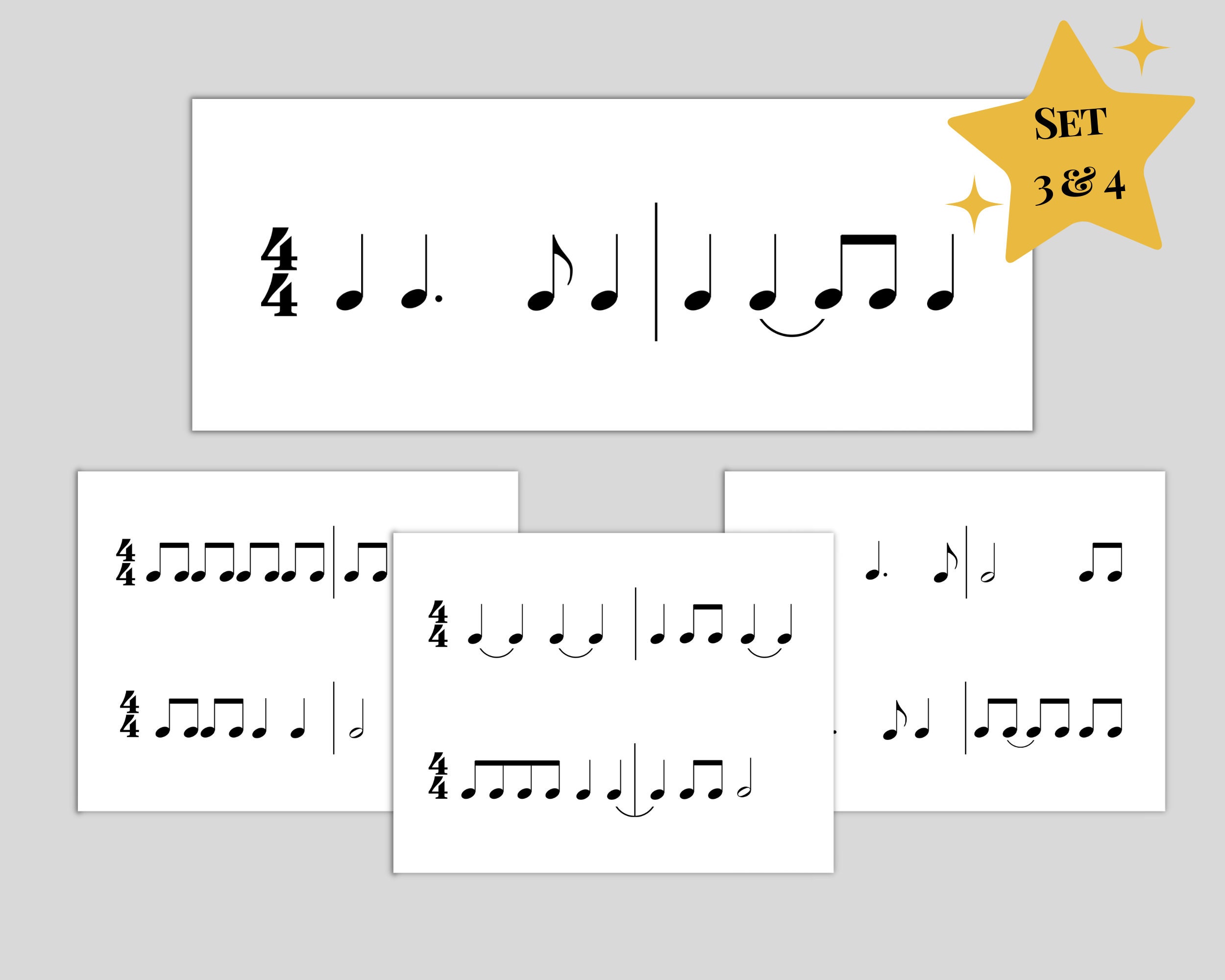 Pack of Printable Rhythm Flashcards for Music Education Sets 3 & 4 Pack ...