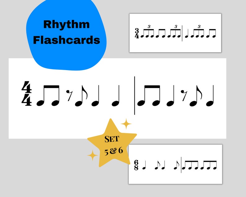 Pack of Printable Rhythm Flashcards for Music Education | Sets 5 & 6 ...
