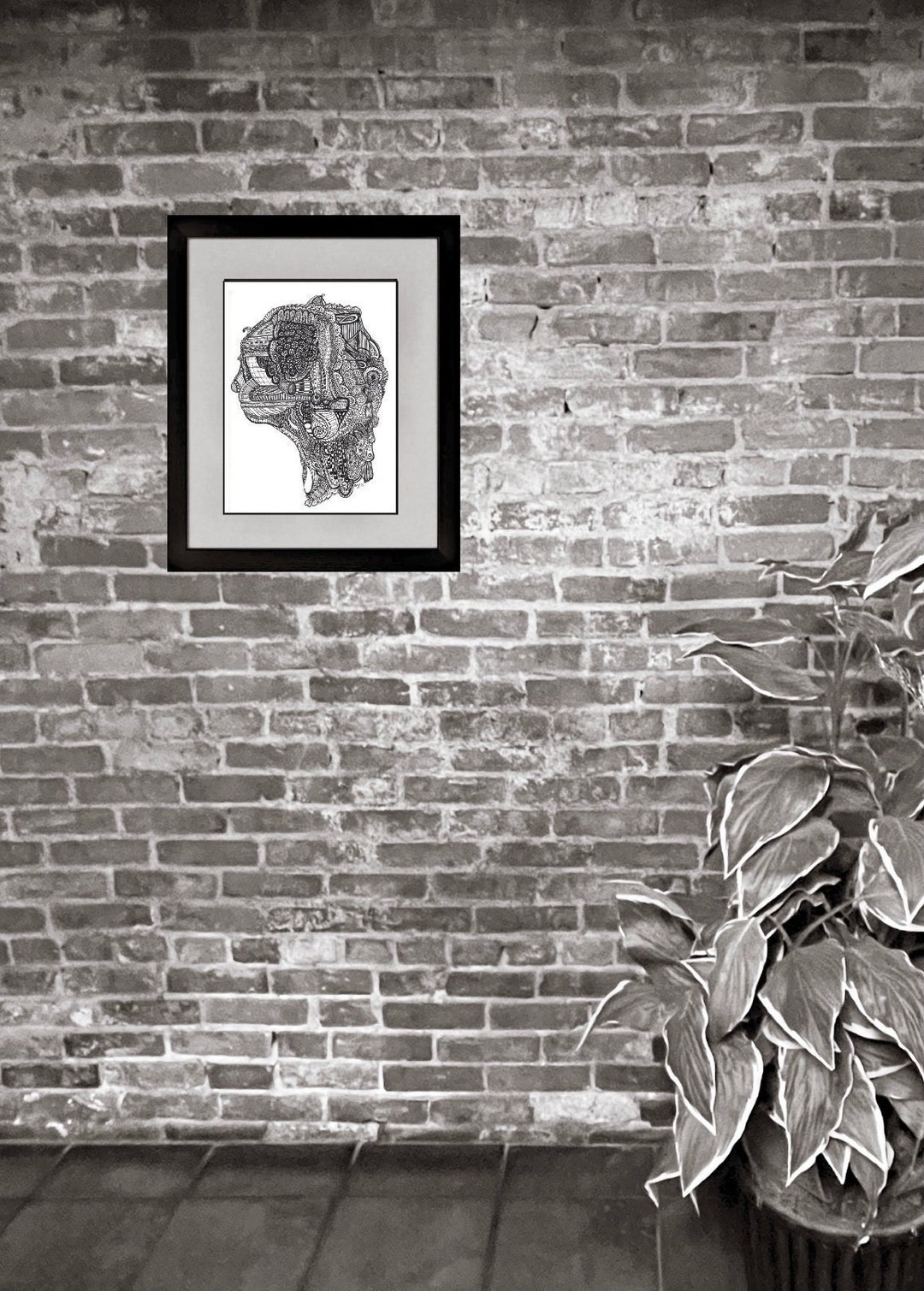 Ornate Head Abstract Pen Design: Feminine Art Print Black and White ...