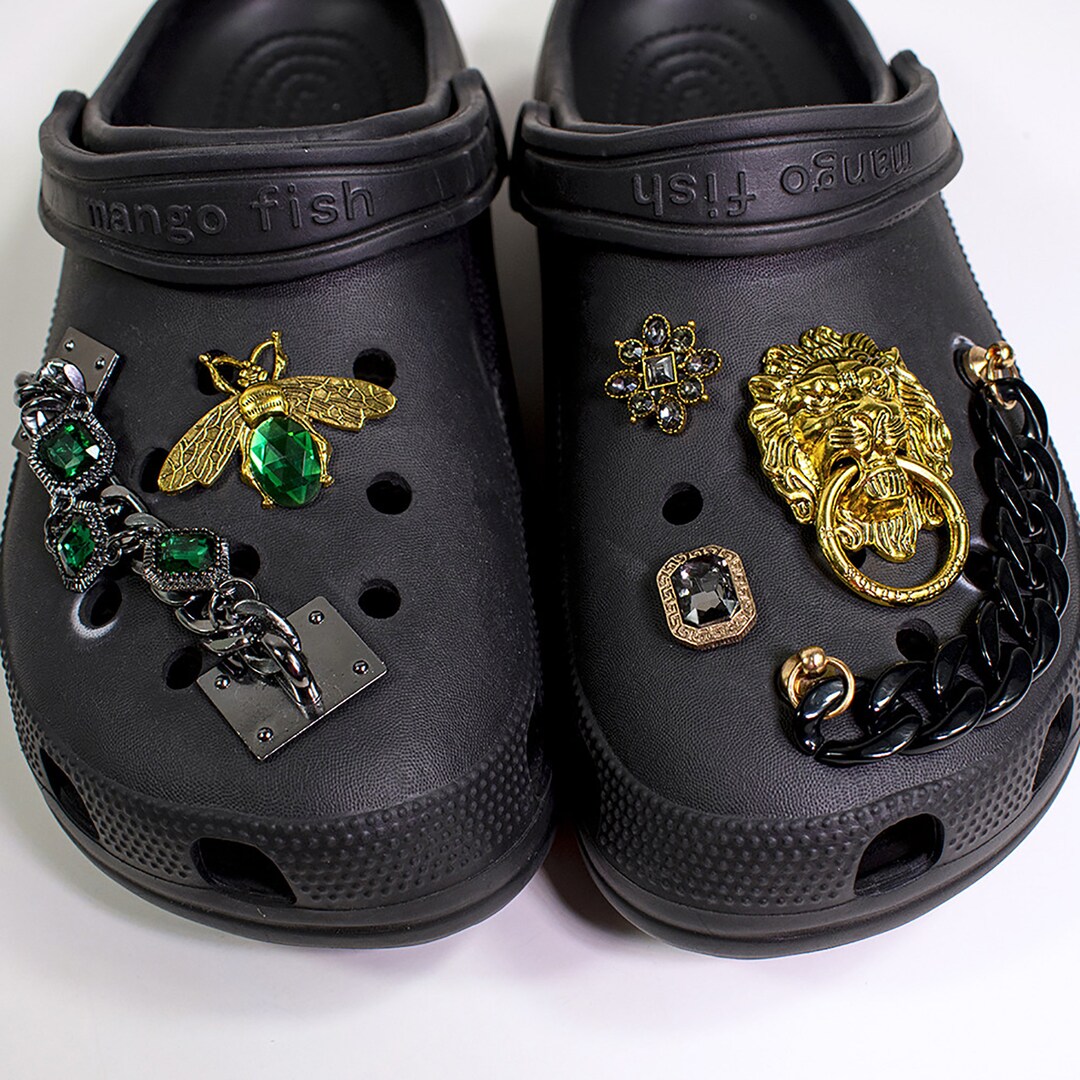 Punk Clog Charms Set of 6 With Chain,lion Head Cool Accessories Shoe ...
