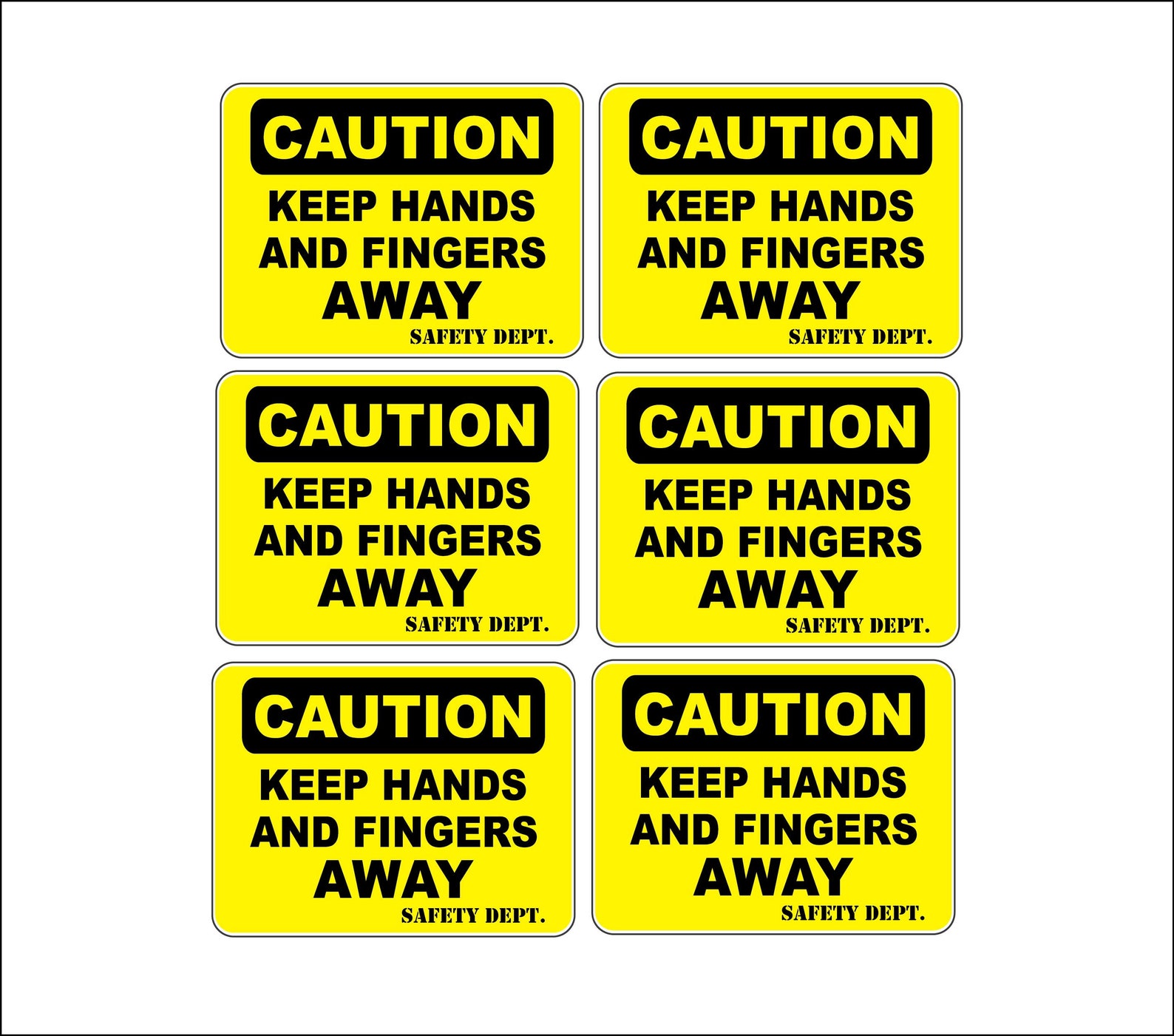 Caution Keep Hands and Fingers Away Safety Dept. Sticker Decal Choose ...