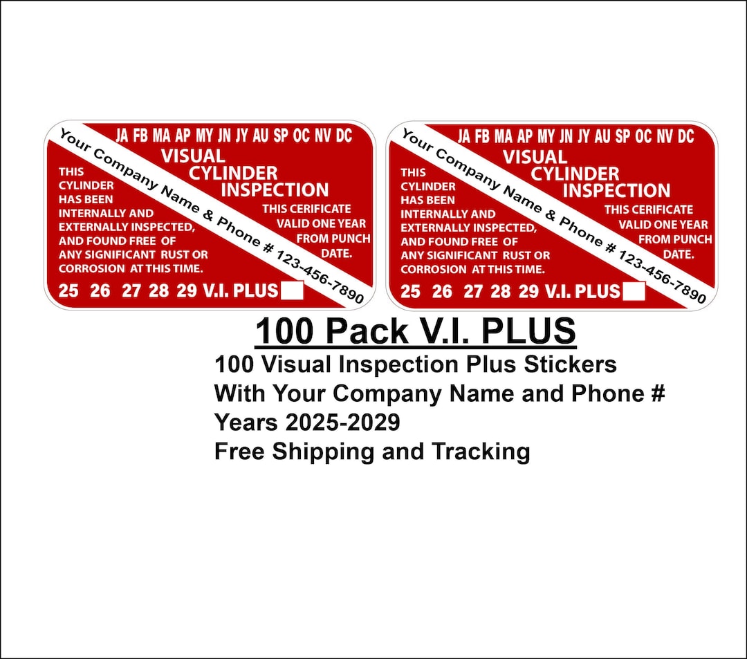 Scuba Tank V. I. Plus Visual Inspection Plus Stickers With Your Company ...