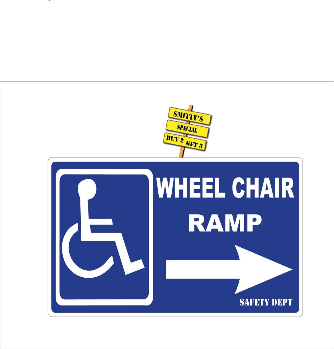 Handicap Wheel Chair Symbol With Right Ramp Arrow Safety Dept. 2.6" X 4 ...