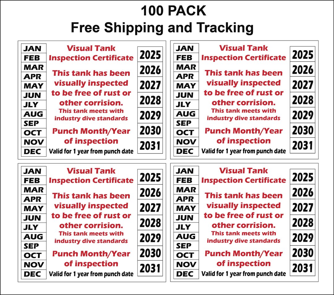 Scuba Tank Visual Inspection Stickers Years 2025-2031 (100 Stickers ...