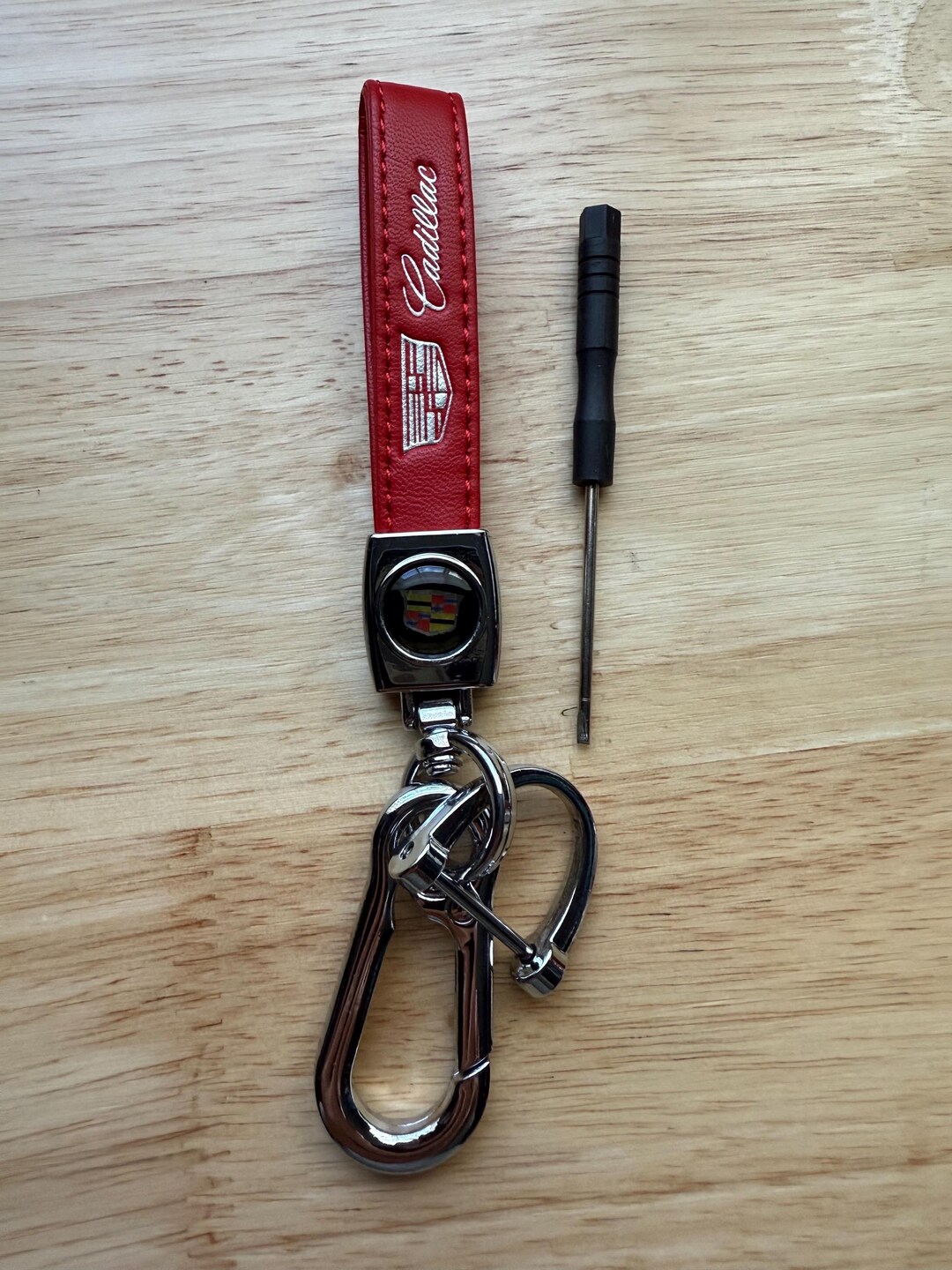 Cadillac Red Leather Keychain With Clip and Tool - Etsy