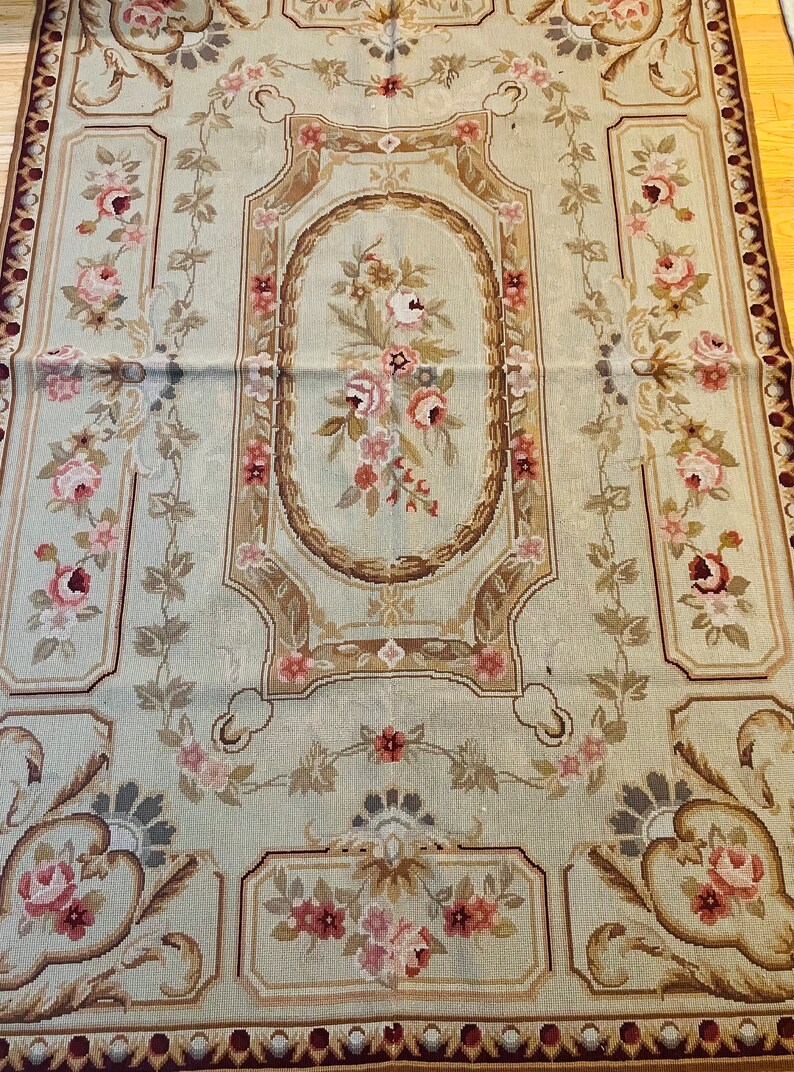 4 X 6 Country French Chic Aubusson Needlepoint Handmade Wool Area Rug ...