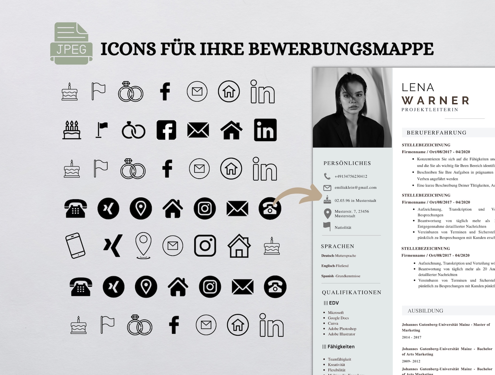 Extra Symbole für Ihre bewerbungsmappe Lebenslauf Icons Bewerbung ...