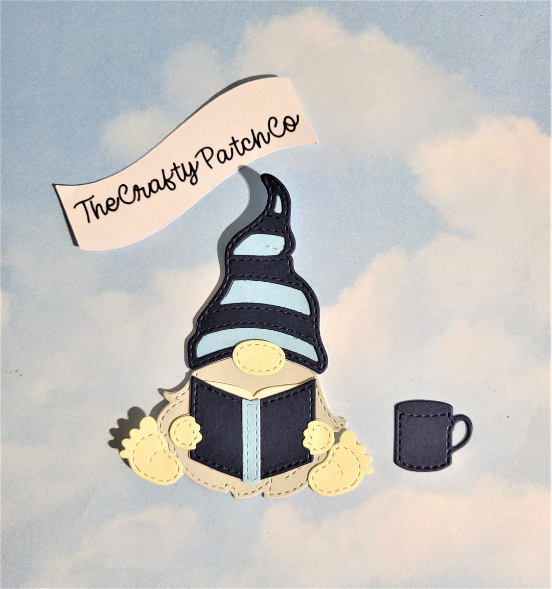 Die Cut Card Topper Book Loving Reading Gnome Gonk With Tea/coffee Cup ...