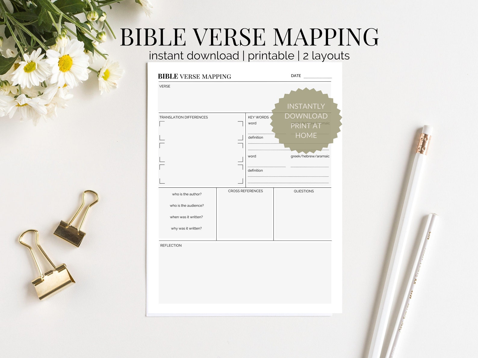 Bible Verse Mapping Template: Scripture Study Worksheet (digital ...