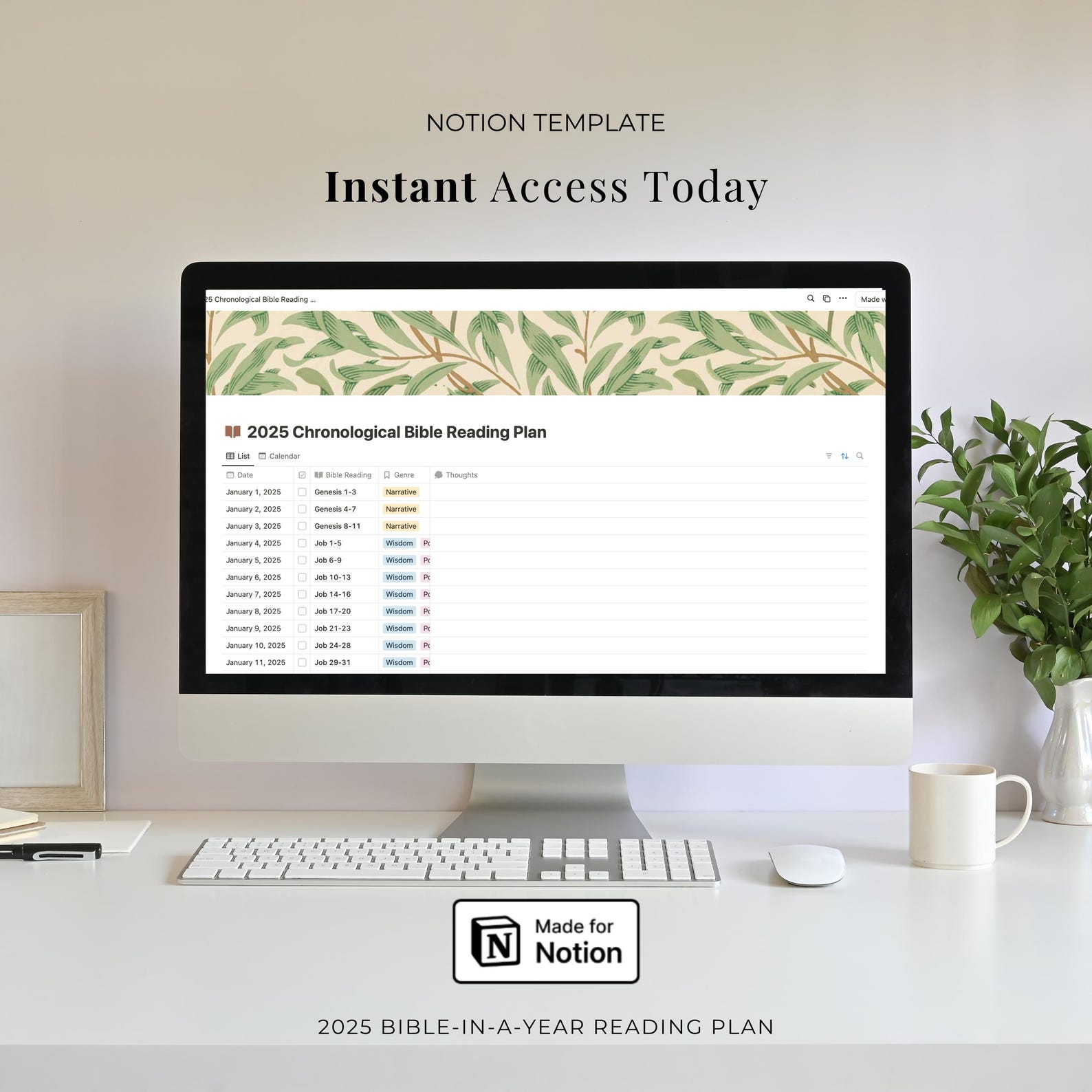 Bible Study Notion Template | 2025 Chronological Bible Reading Plan | Digital Notion Template - Etsy
