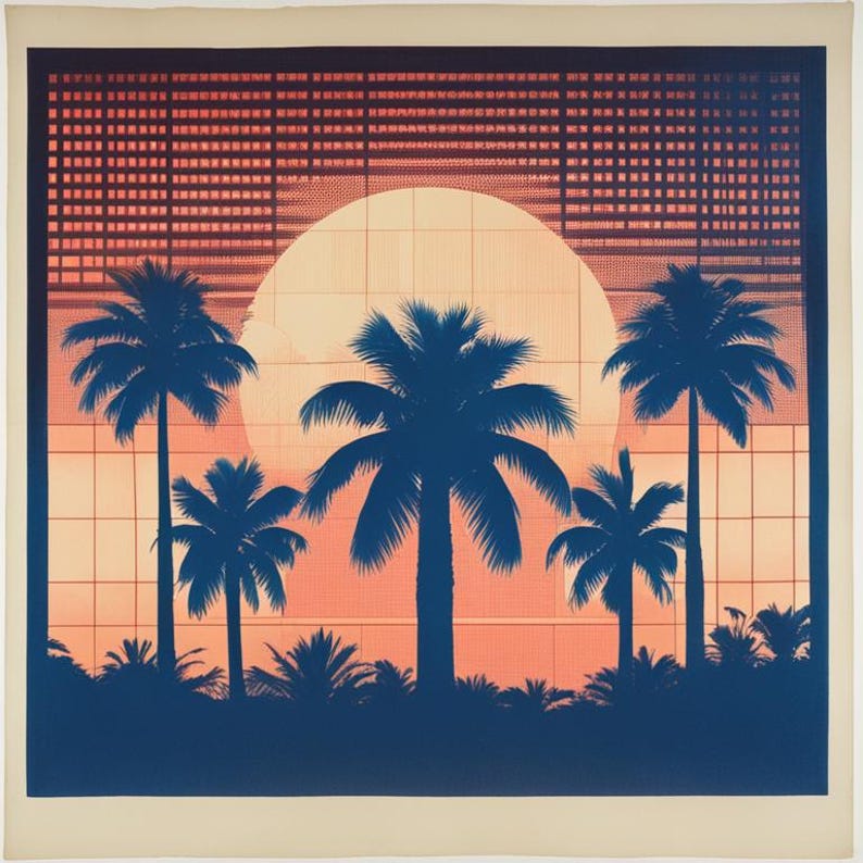 Retro 80s Digital Art Bundle Neon Sunset Grid and Palm Tree Aesthetic ...