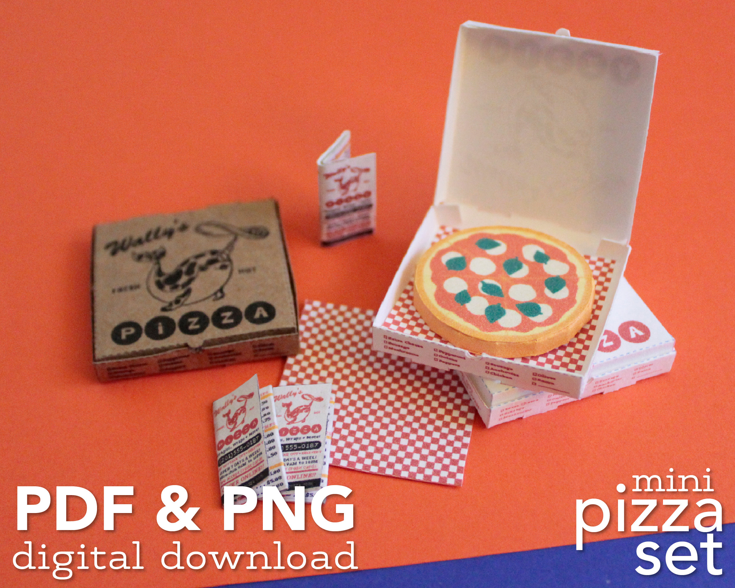 Mini Pizza Box Set Printable 1:12 Scale | PDF, PNG Miniature Dollhouse ...