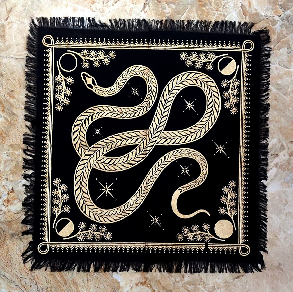 Tarot Altar Cloth Occult Grimoire Golden Snake Dragon Table - Etsy