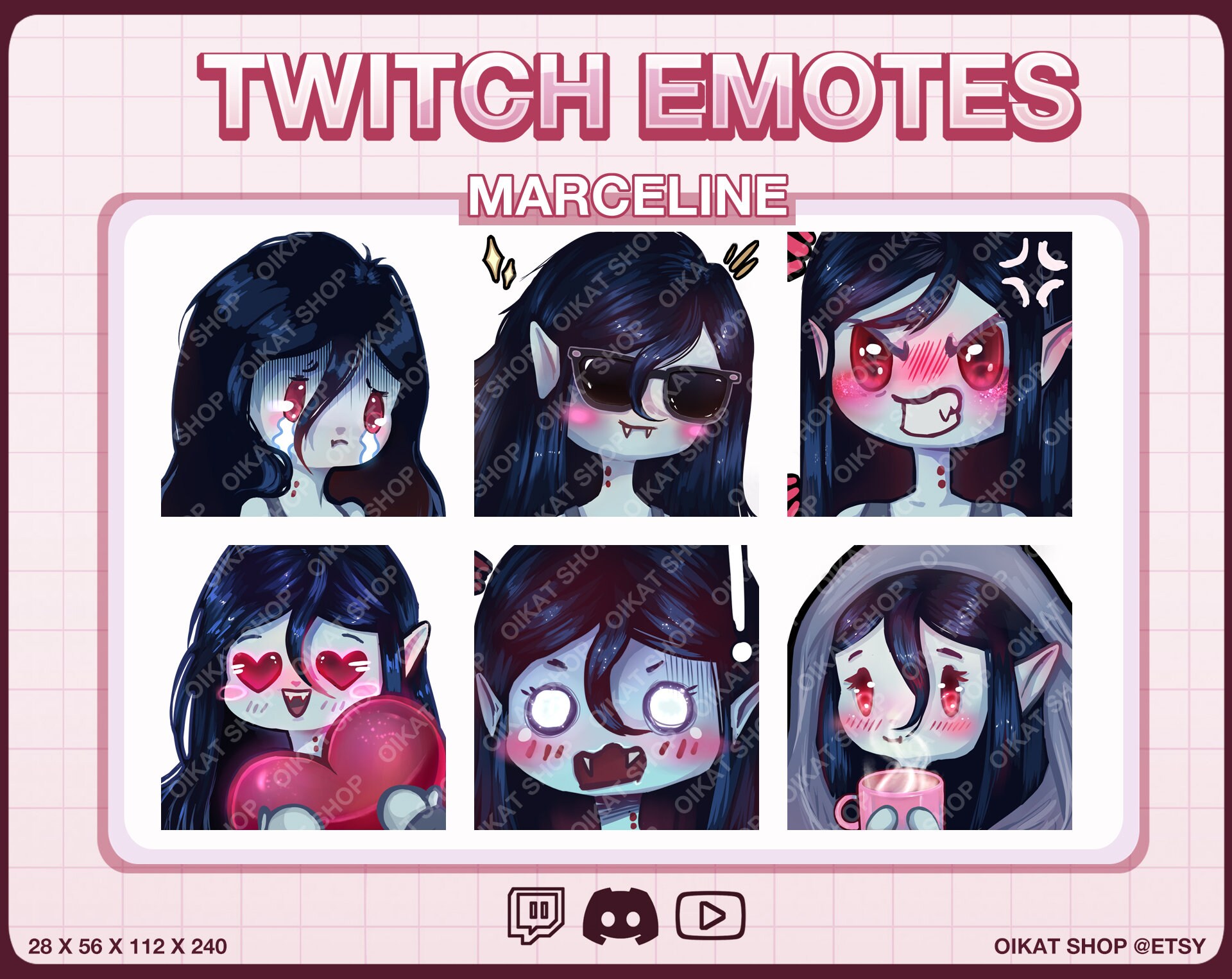 MARCELINE Adventure Time Emotes Set Twitch Youtube Discord - Etsy