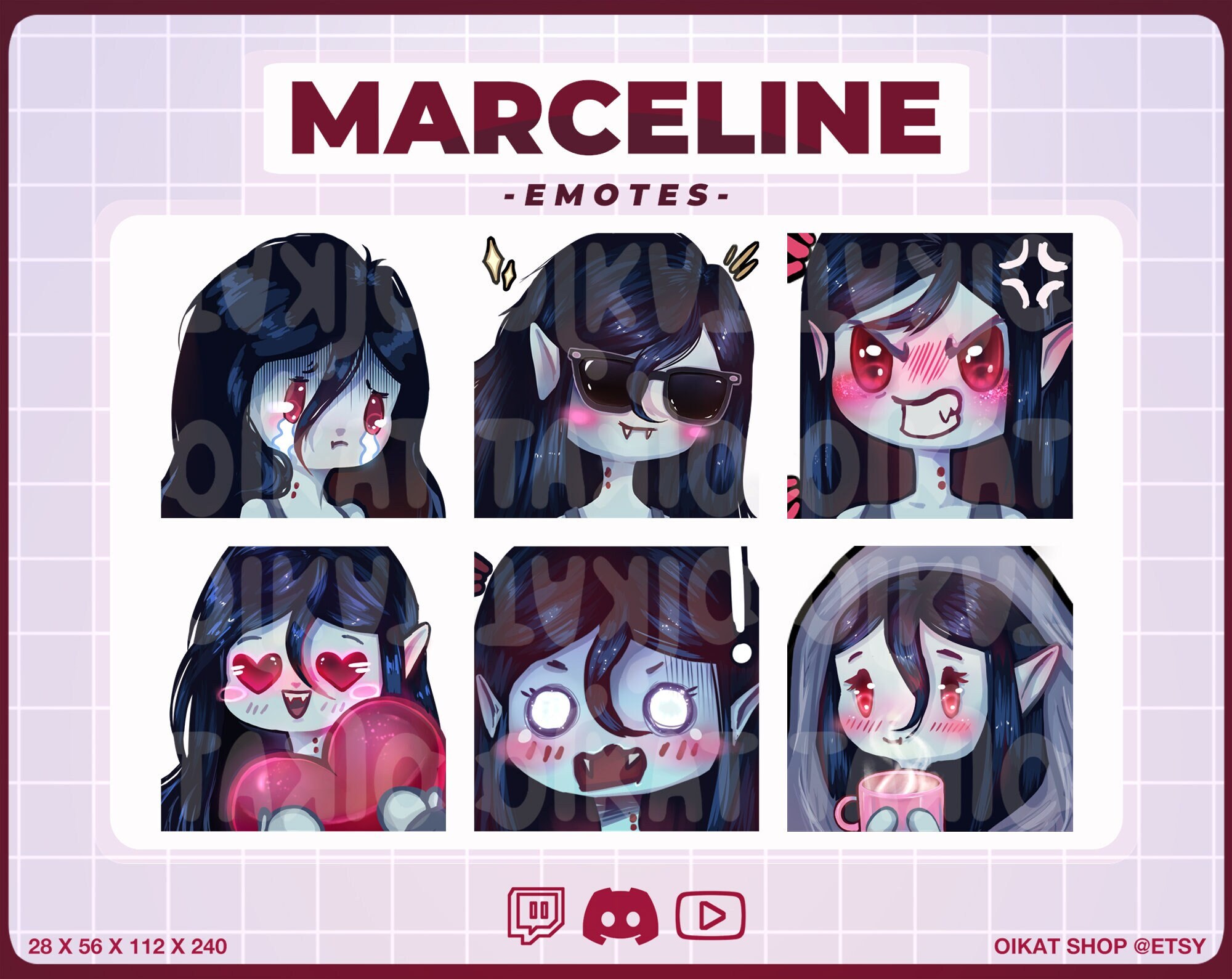 MARCELINE Adventure Time Emotes Set Twitch, Youtube, Discord - Etsy