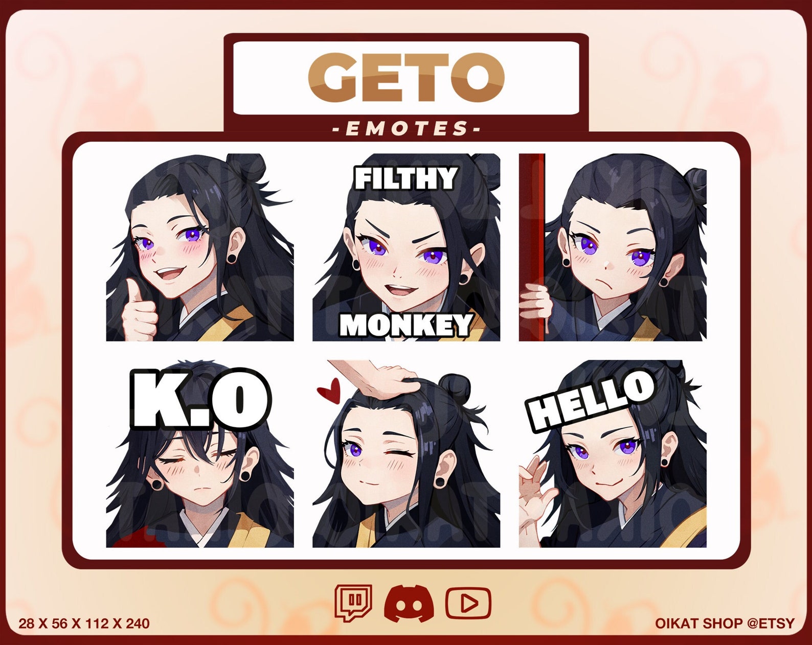 GETO SUGURU Cute & Kawaii 6 + 4 Emotes Set | Twitch, Youtube, Discord ...